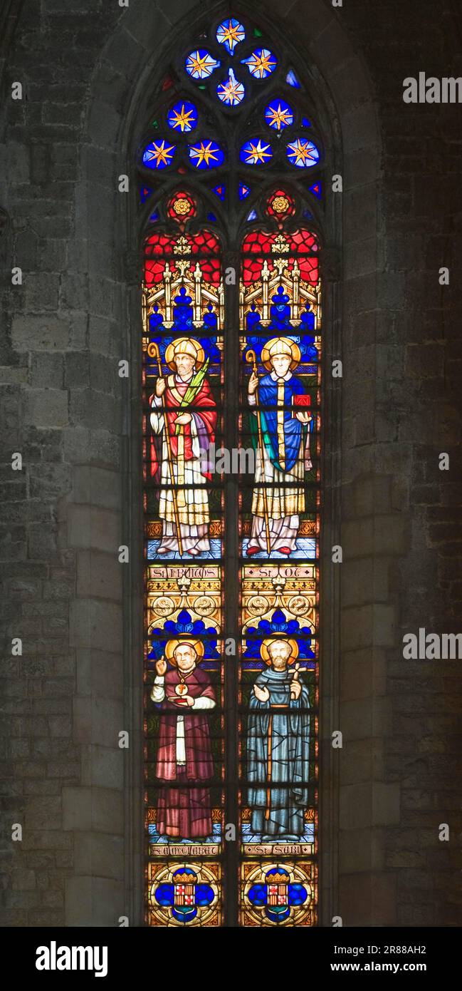 Church window, Basilica Santa Maria del Mar, Barcelona, Catalonia ...