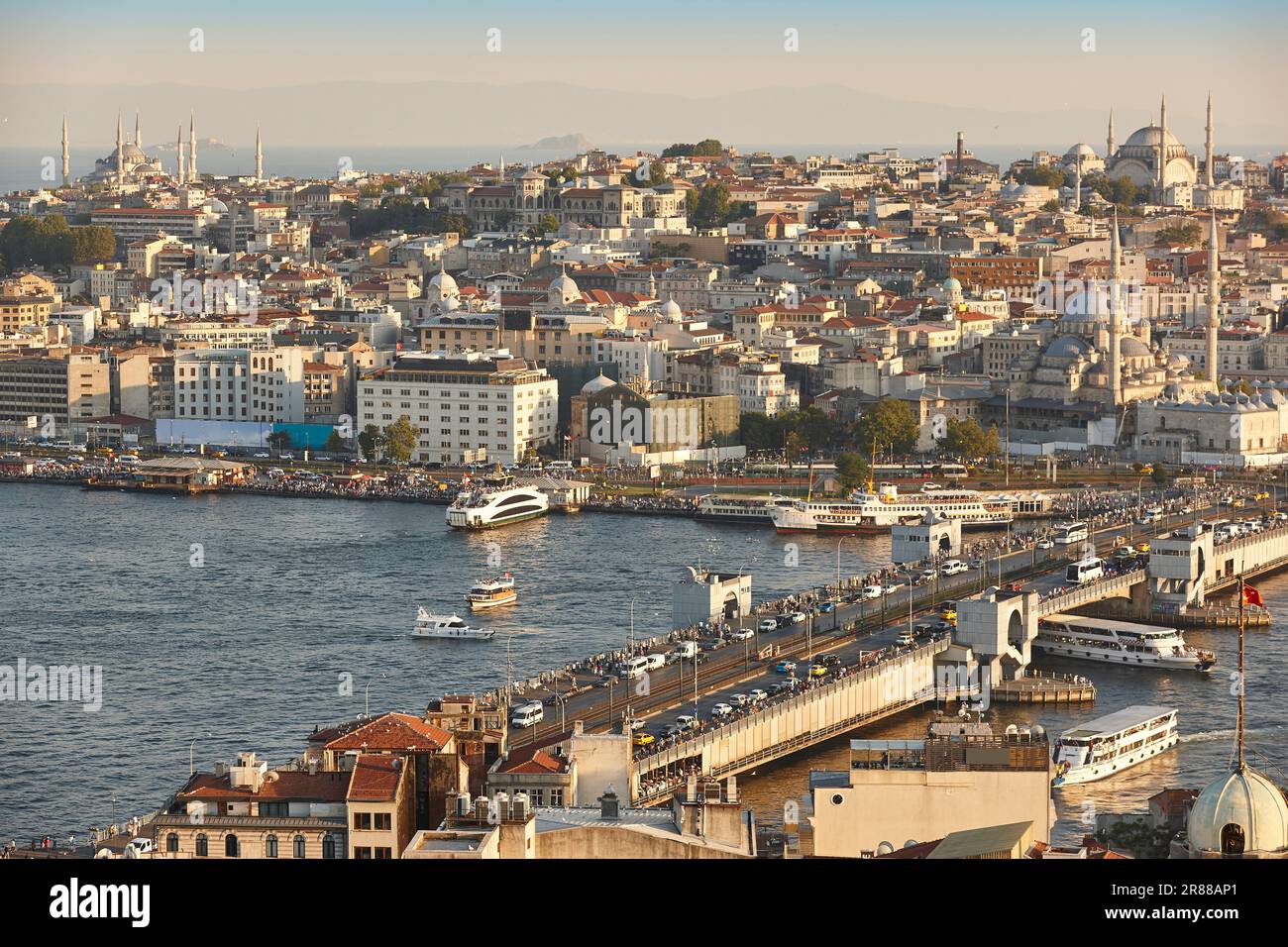 Istanbul city center. Orient and occident seaside. Golden horn. Turkey ...
