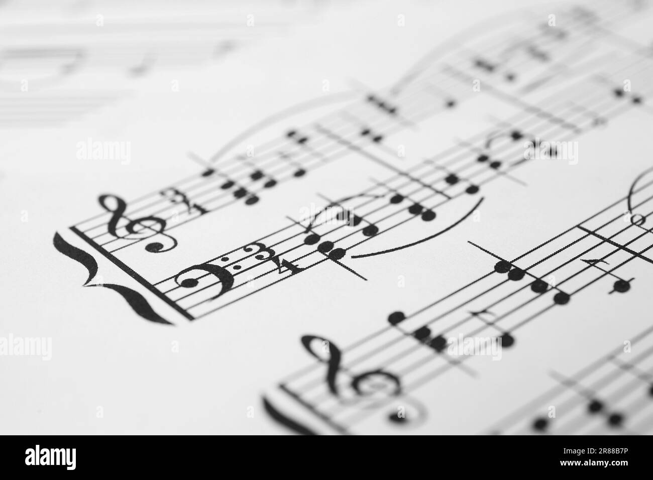 Sheet of paper with music notes as background, closeup view Stock Photo ...