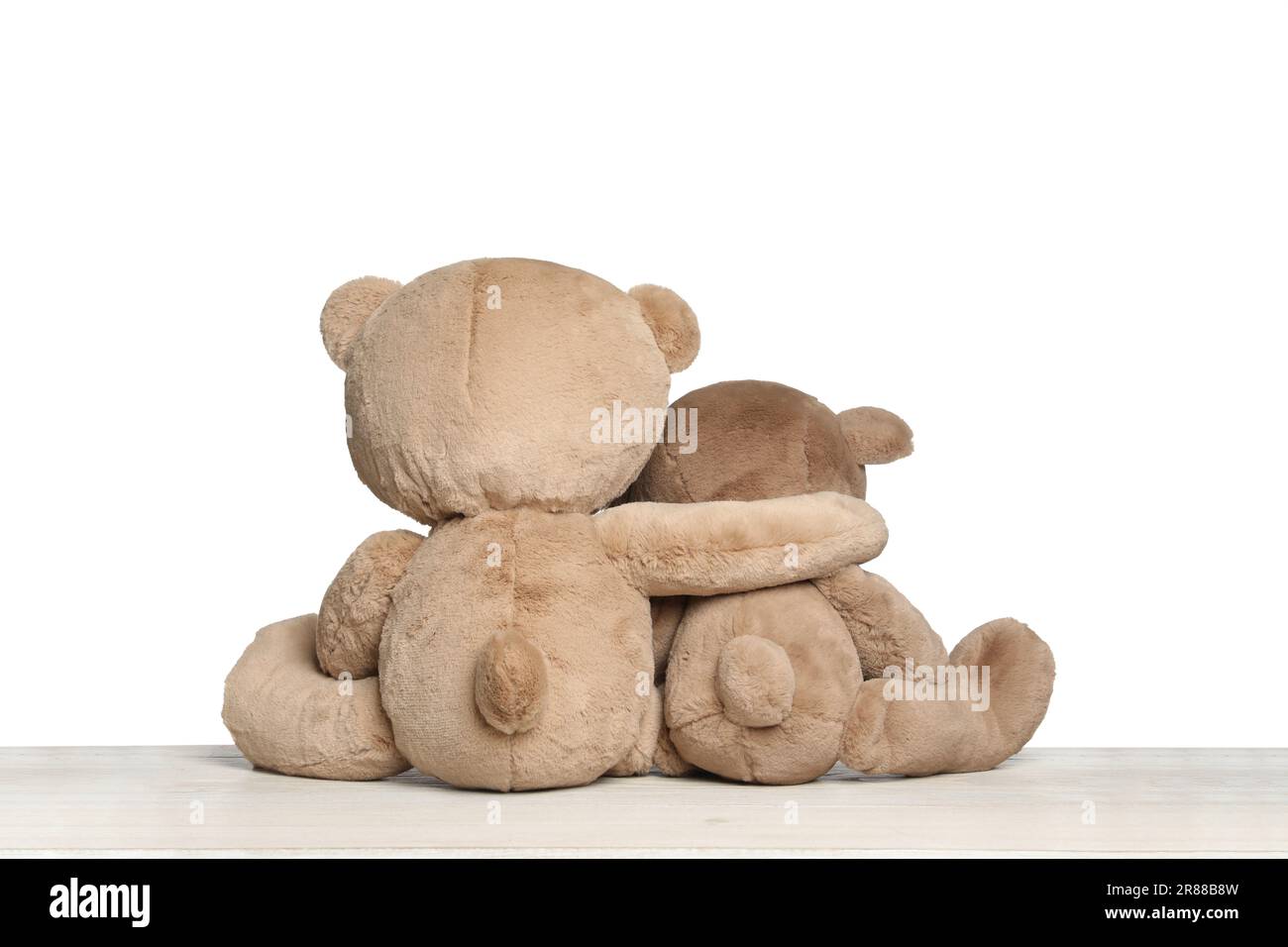 Cute teddy bears isolated on white, back view Stock Photo - Alamy