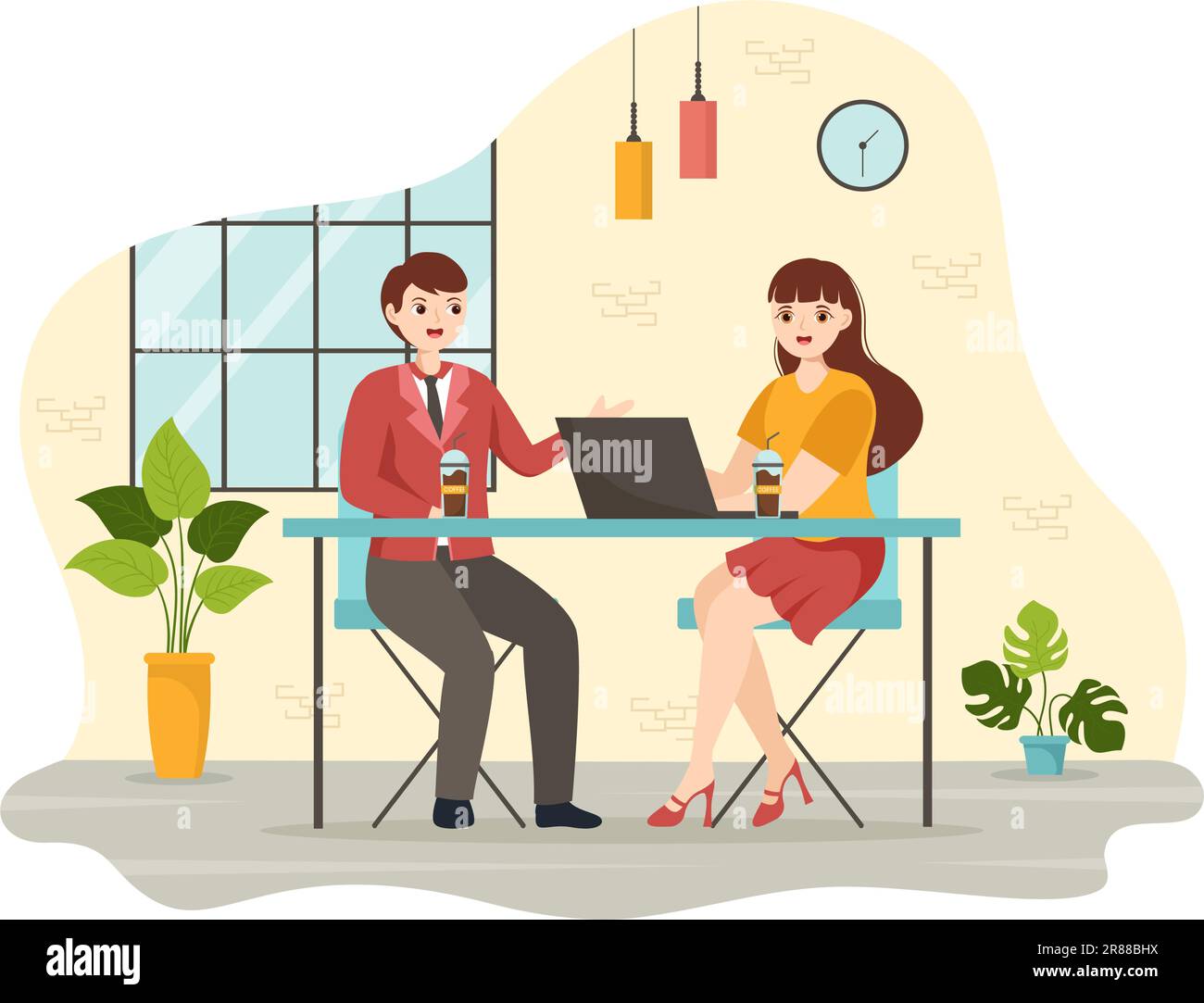 Cafe Vector Illustration of Interior with Bar stand, Table and ...