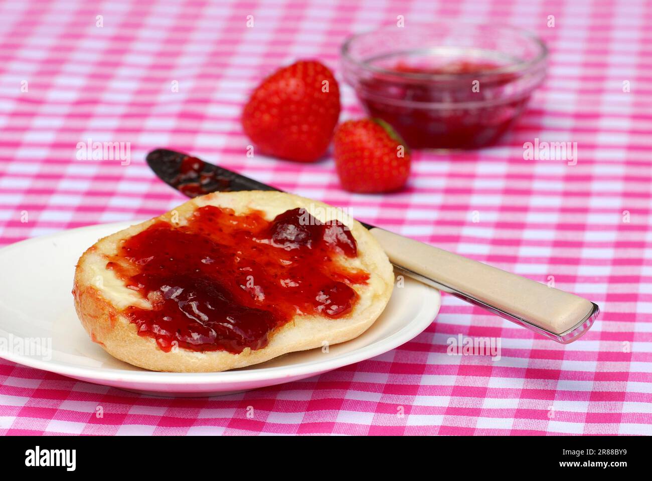 Strawberry jam, bread rolls, strawberry jam, jam, marmalade Stock Photo ...