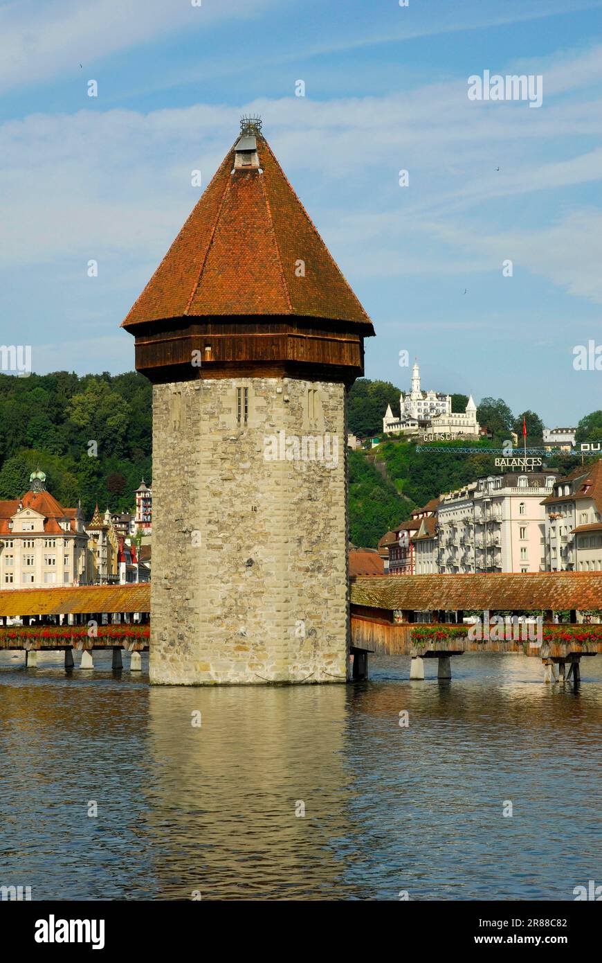 Chapel bridge and water tower, covered wooden bridge, wooden bridge ...