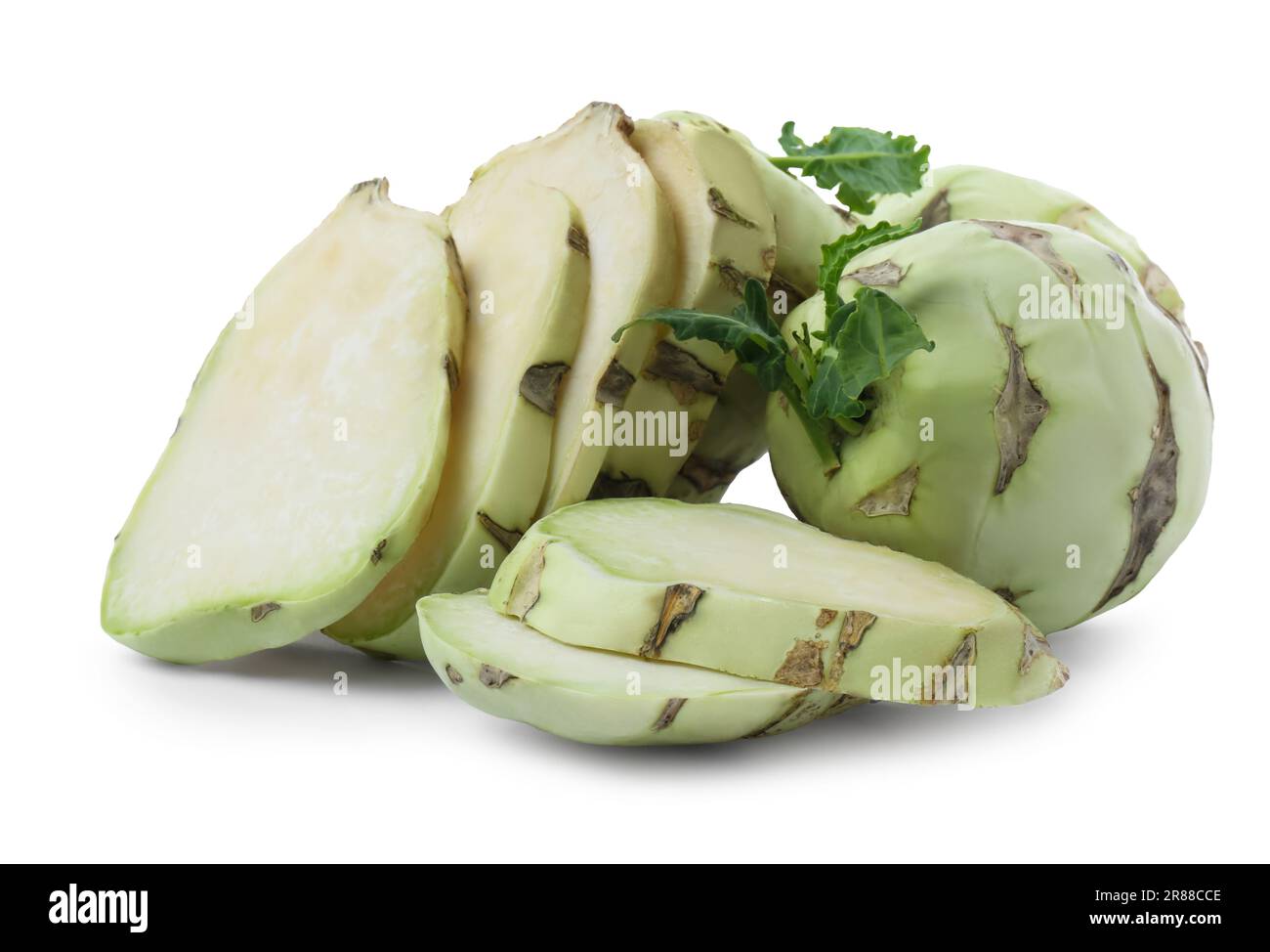 Fresh cut kohlrabi cabbage on white background Stock Photo - Alamy