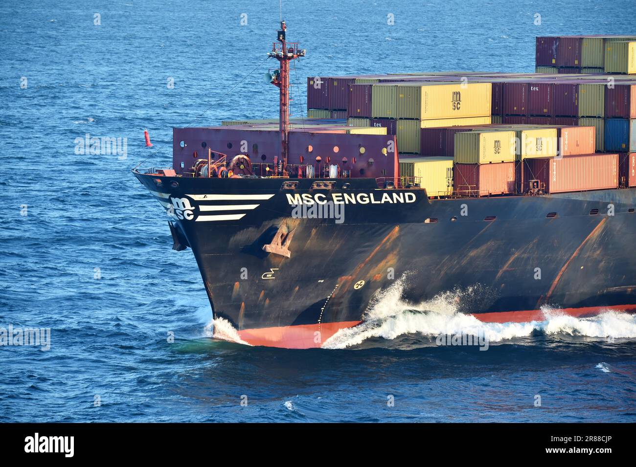 Container ship MSC ENGLAND sailing in the Baltic Sea, Schleswig ...