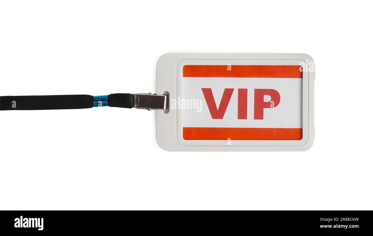 Vip badge isolated on white, top view Stock Photo - Alamy