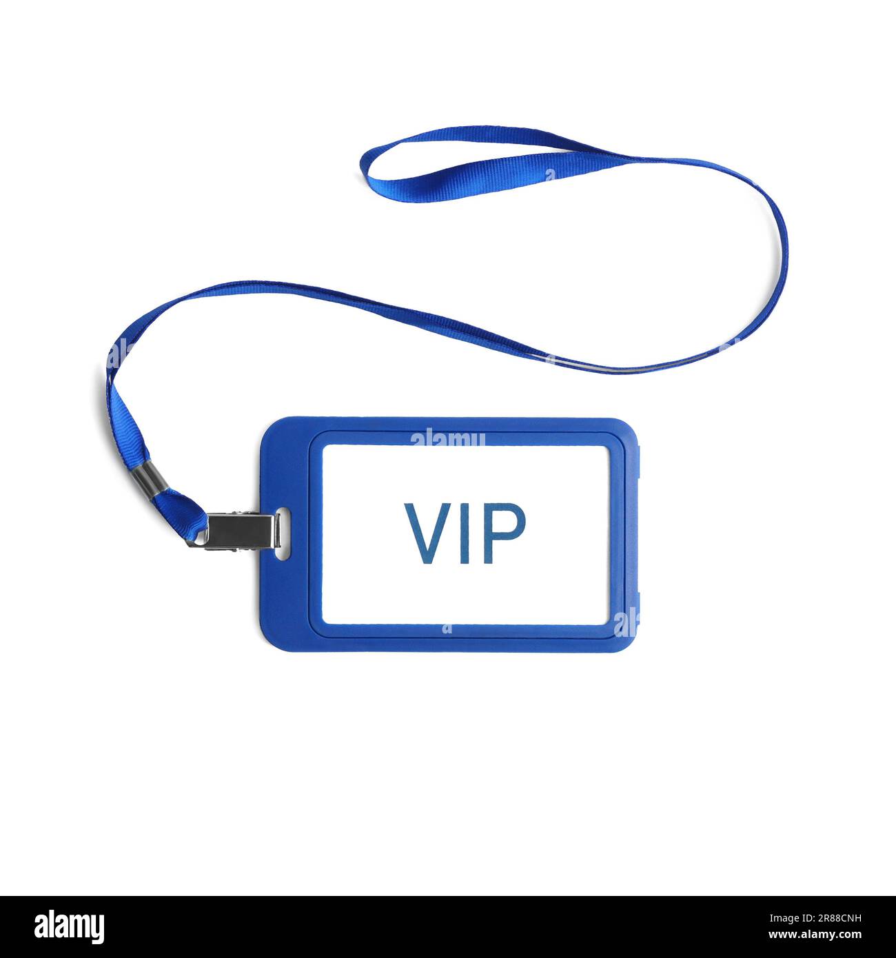 Blue vip badge isolated on white, top view Stock Photo - Alamy