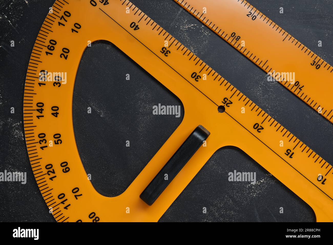 Ruler and protractor with measuring length and degree markings on ...