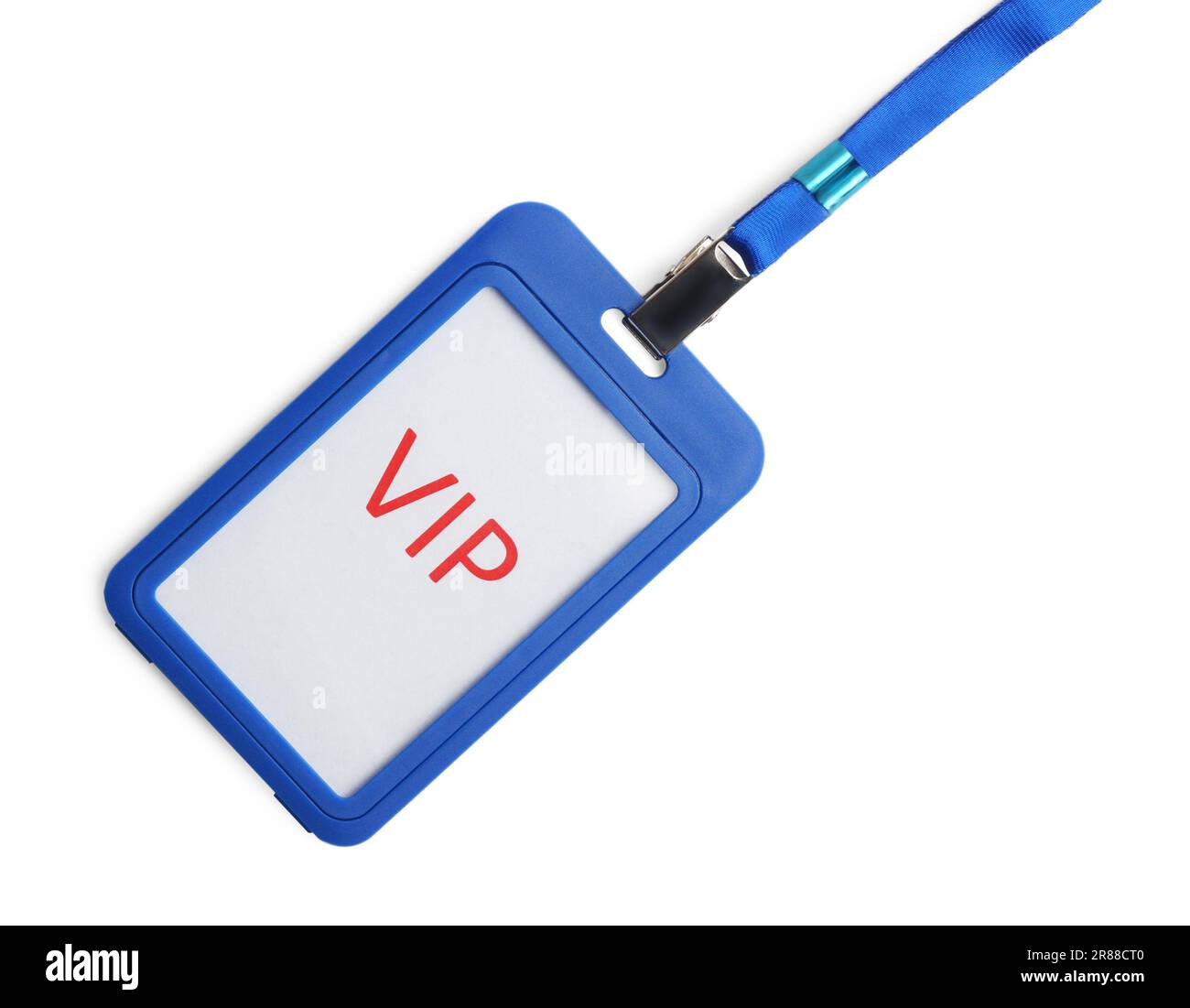 Blue vip badge isolated on white, top view Stock Photo - Alamy