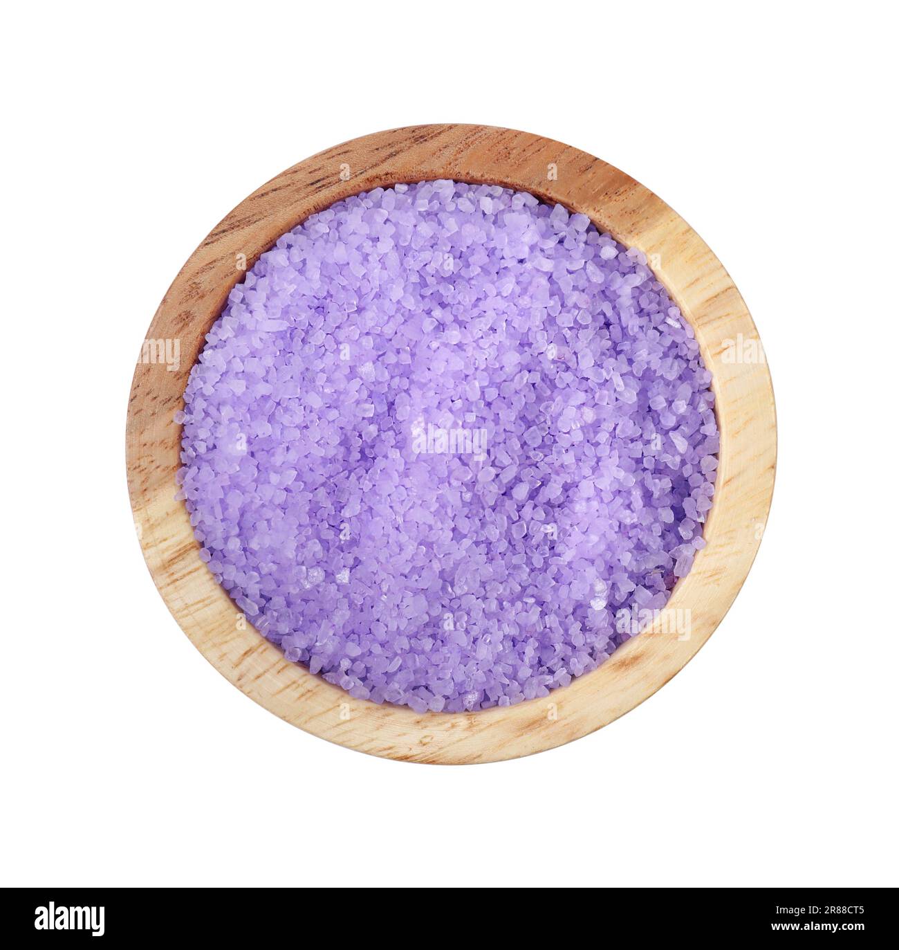 Wooden bowl with purple sea salt on white background, top view Stock ...