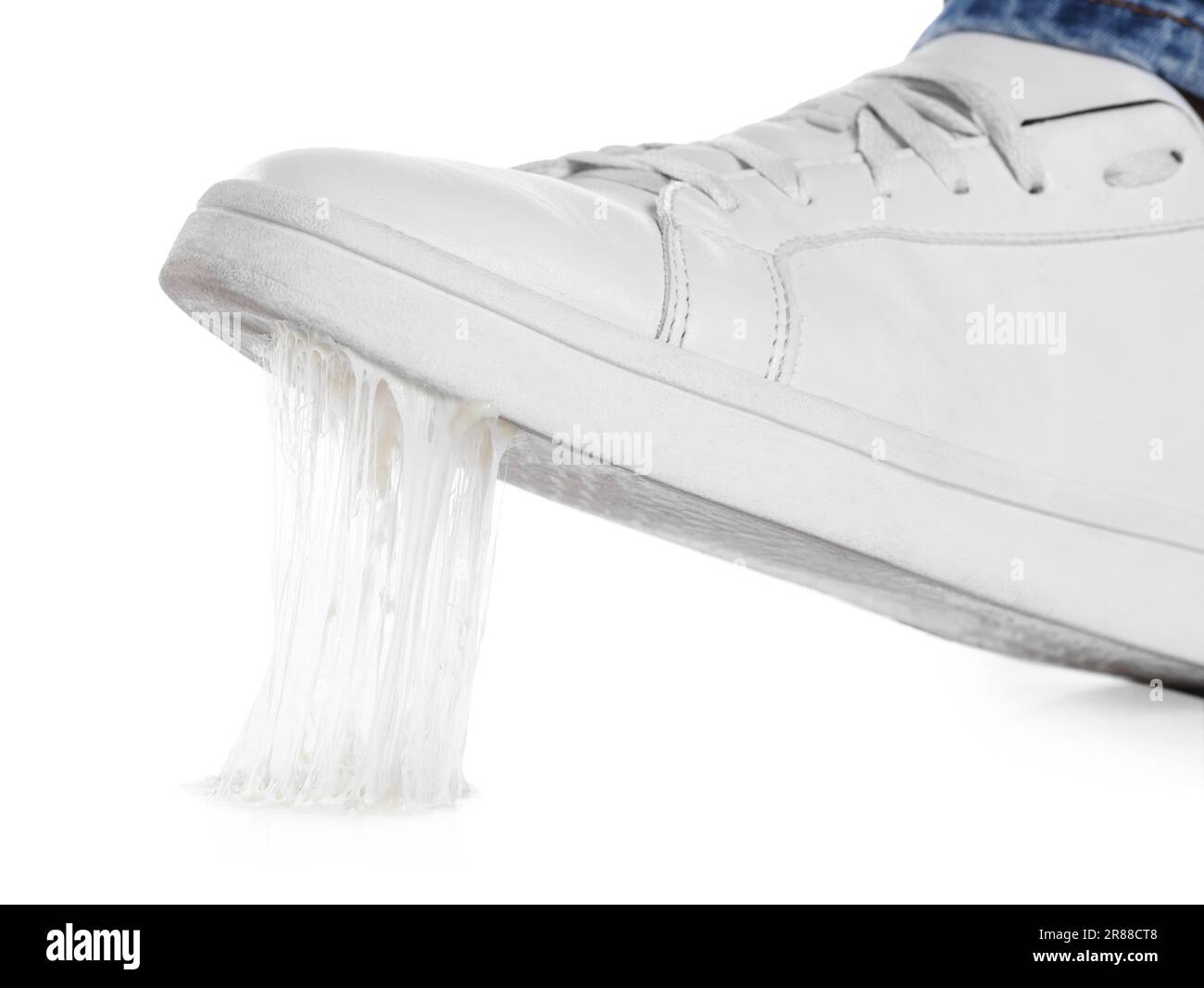 Person stepping into chewing gum on white background, closeup Stock ...