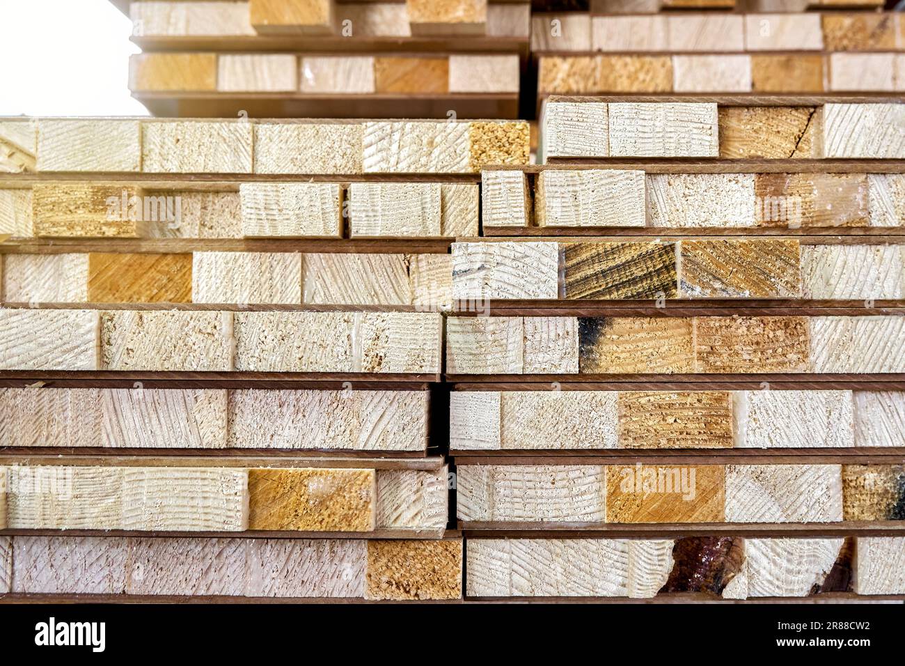 Stack of block boards made of wooden planks and MDF material in ...