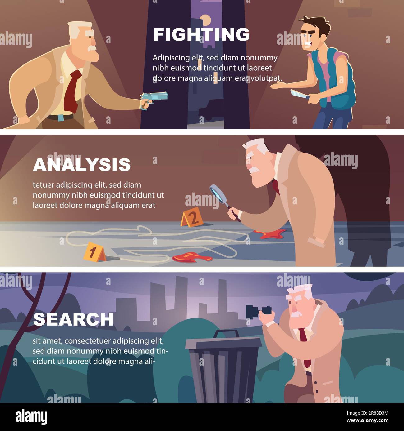 Detective agency. print banners with working detective analysis ...