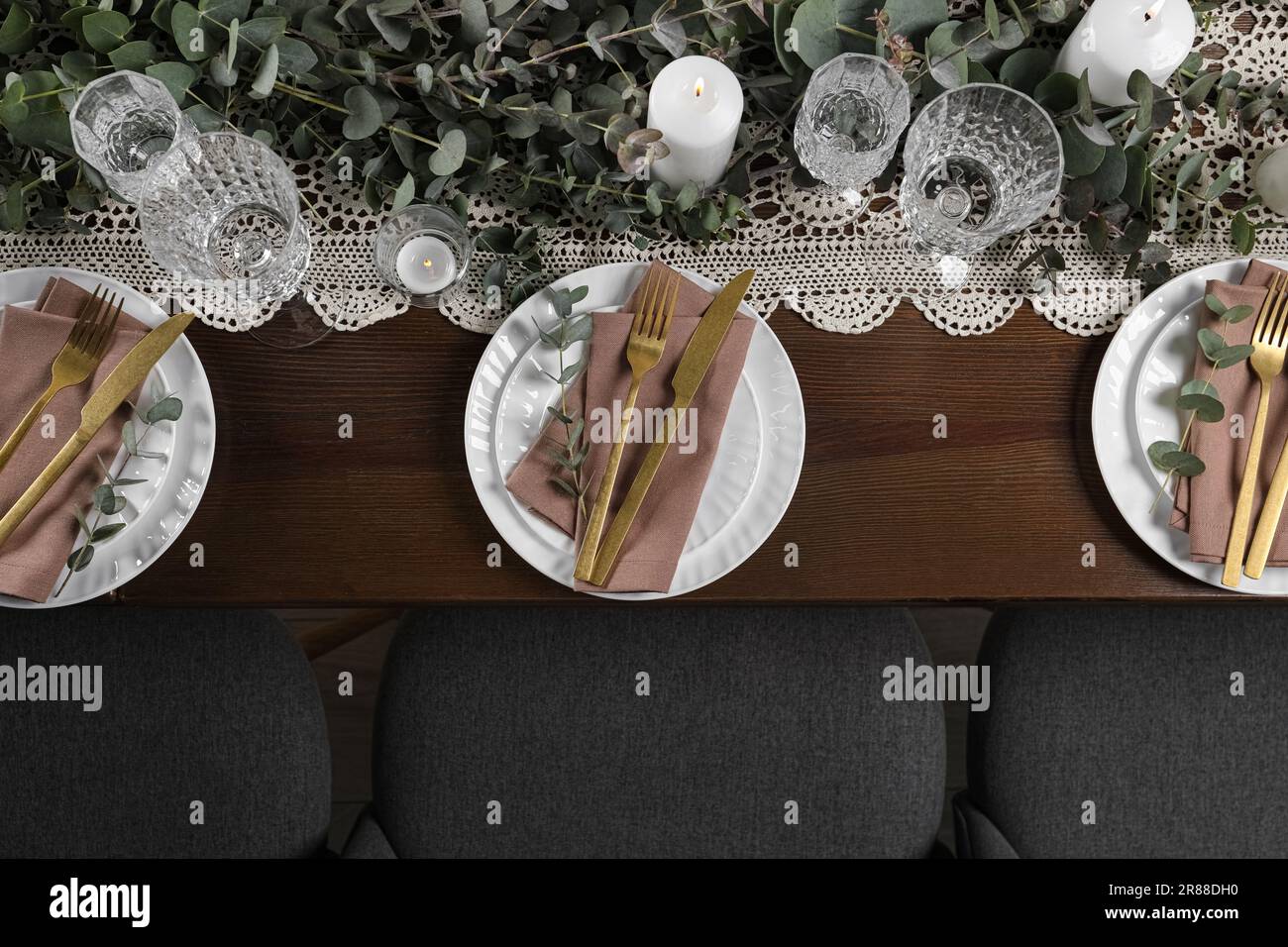 Stylish elegant table setting for festive dinner, flat lay Stock Photo ...