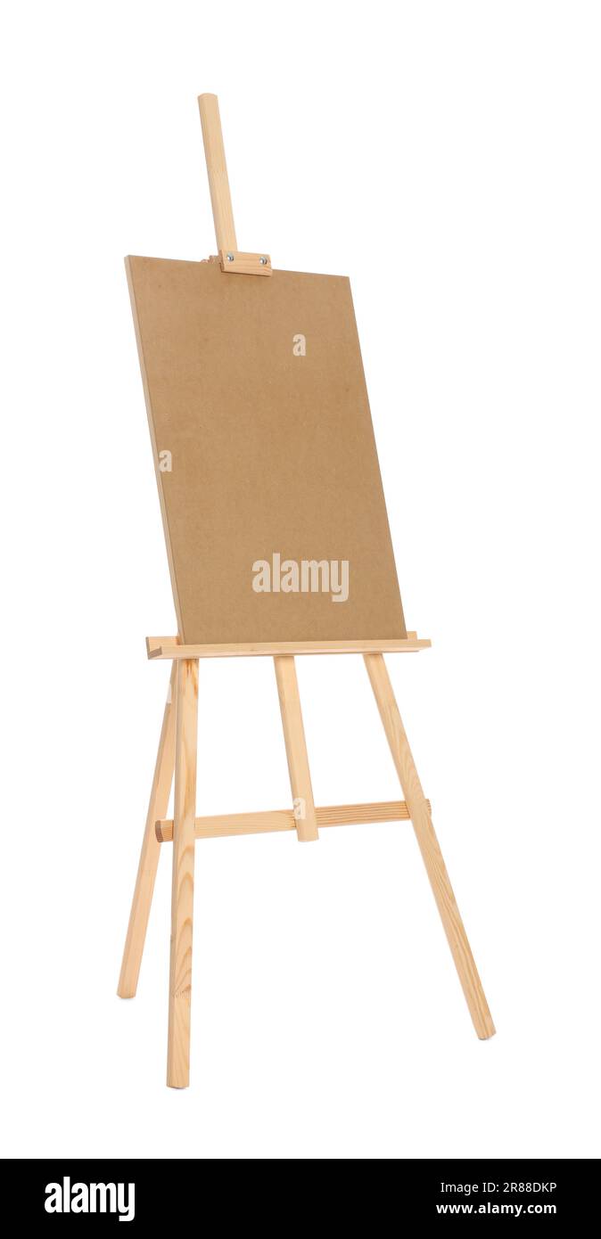 Wooden easel with board isolated on white. Artist's equipment Stock ...