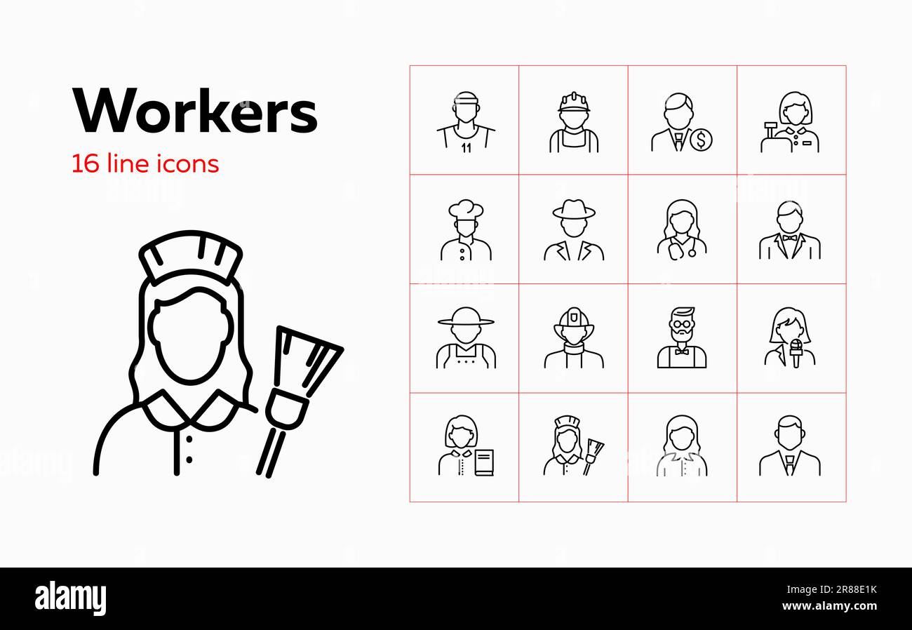 Workers line icon set Stock Vector Image & Art - Alamy