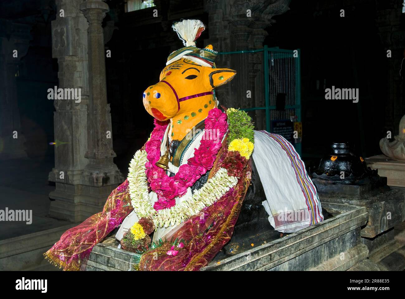 Decorated Nandhi Lord Shiva Siva mount at Matthur near Karaikudi, Tamil ...