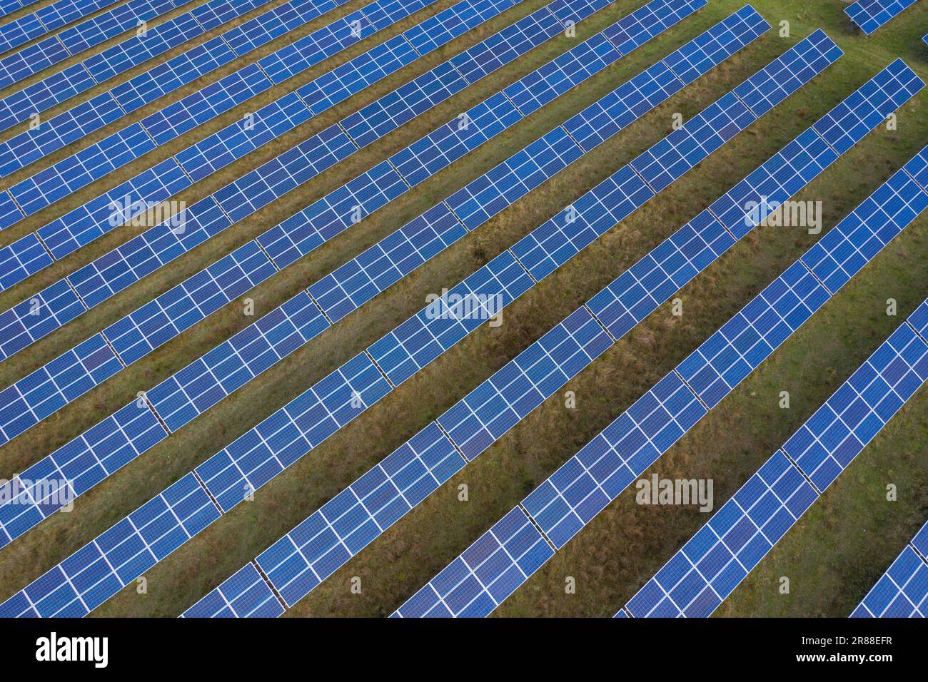 Solar panels aerial view. Solar energy modules, photovoltaic PV plant ...