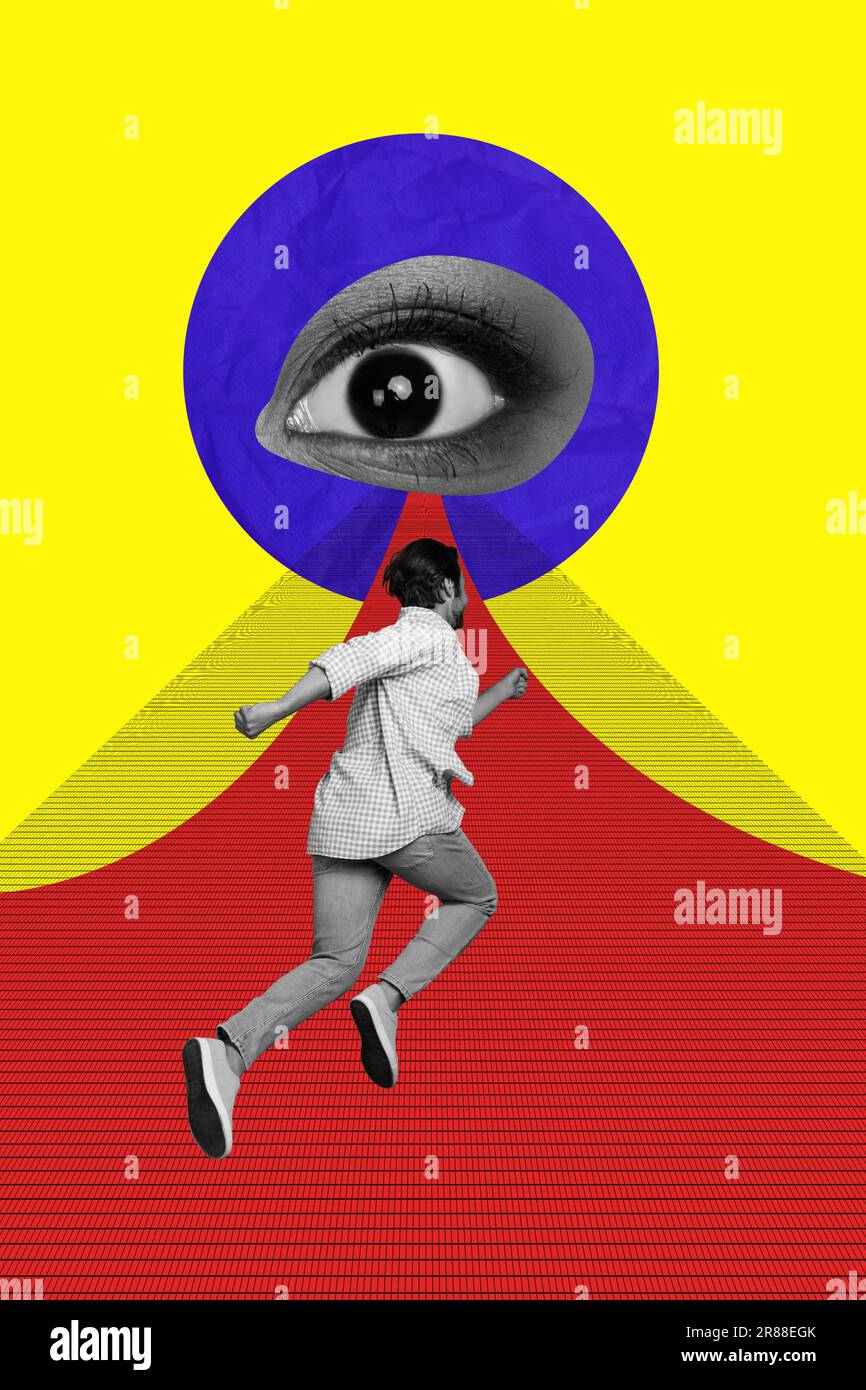 Illustration collage picture artwork of running away fast speed man ...