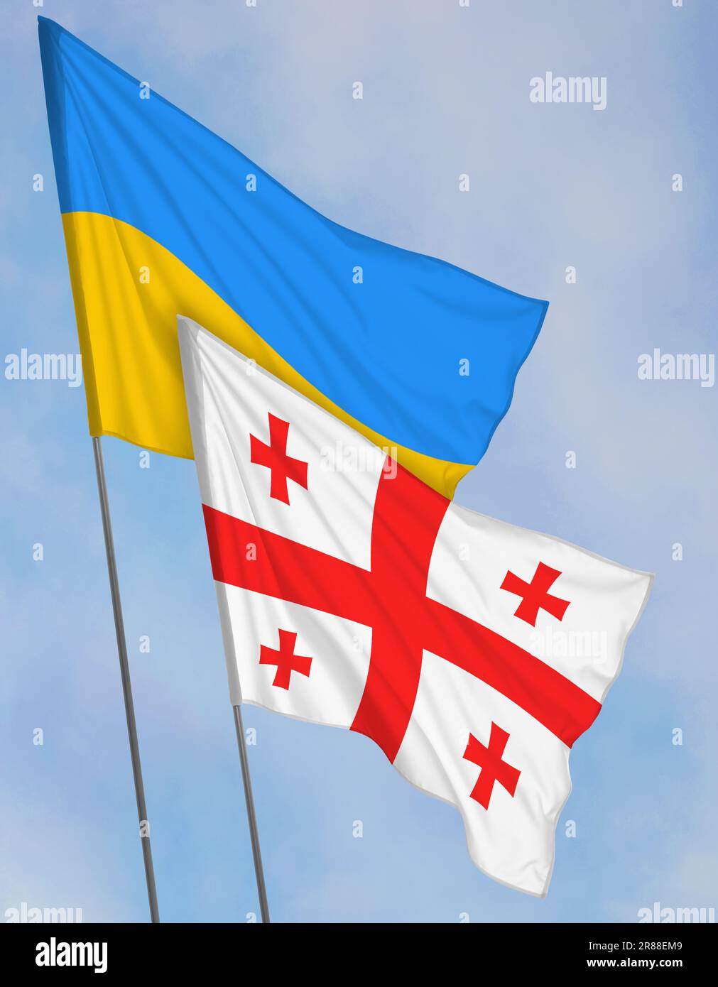 National flags of Ukraine and Georgia against sky Stock Photo - Alamy