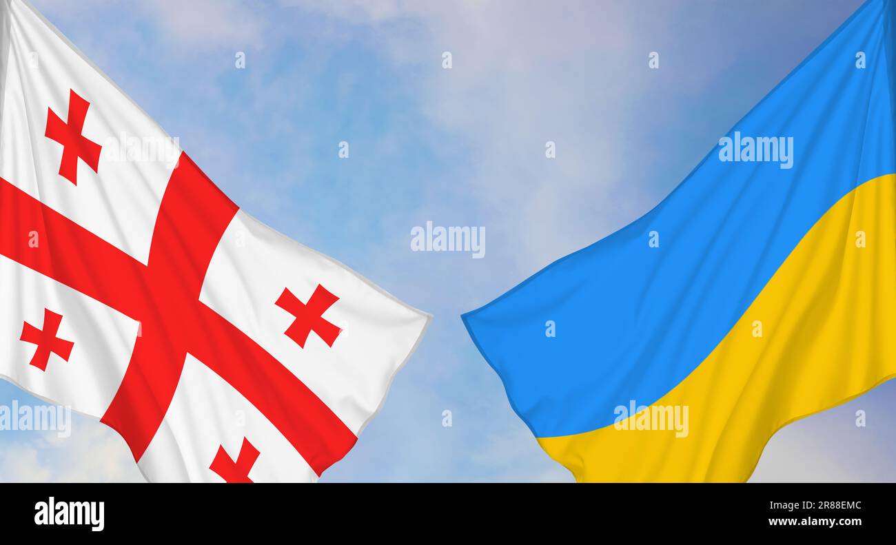 National flags of Ukraine and Georgia against sky Stock Photo - Alamy