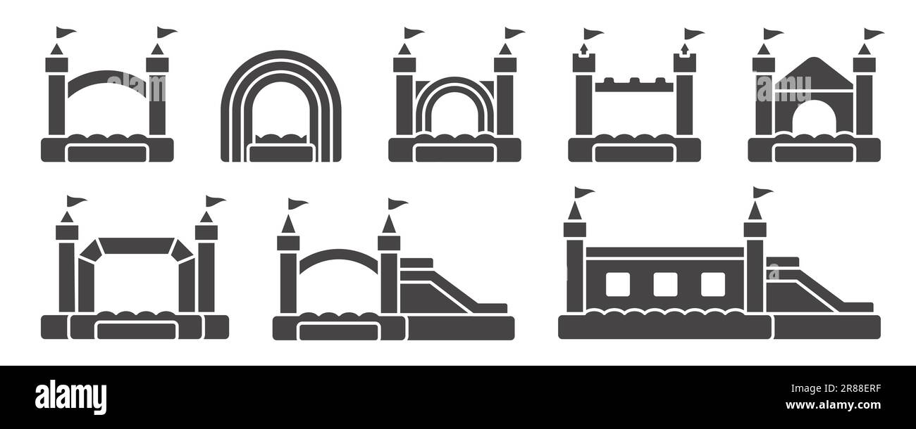 Bouncy inflatable castle icons set. Vector trampoline pictograms for ... Bouncy inflatable castle icons set. Vector trampoline pictograms for ...