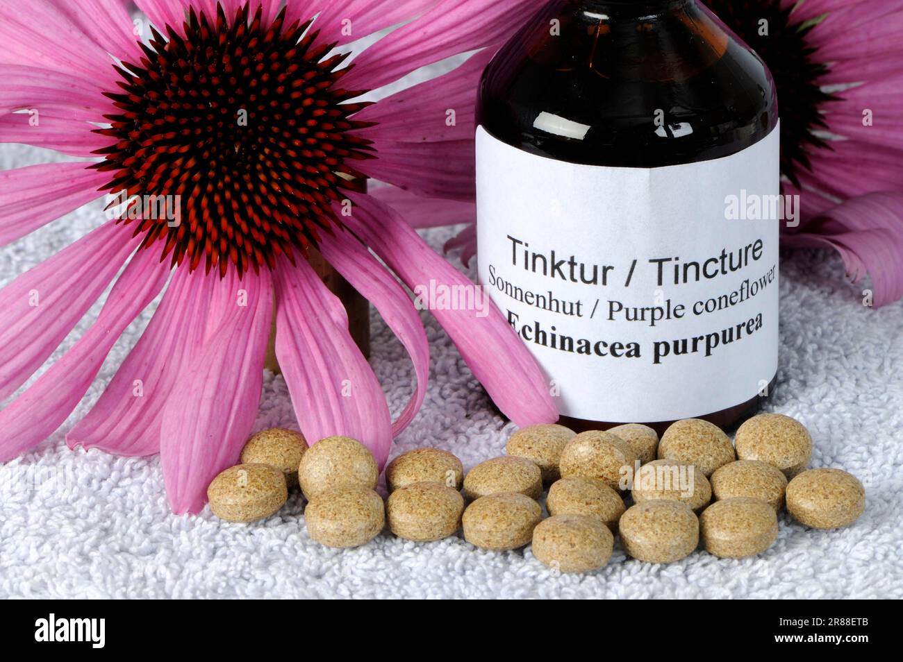 Purple Cone flower tincture (Echinacea purpurea) and coneflower tablets ...