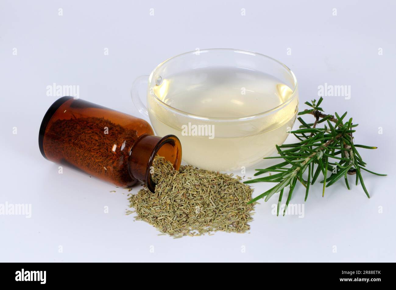 Cup rosemary tea (Rosmarinus officinalis) dried rosemary Stock Photo ...