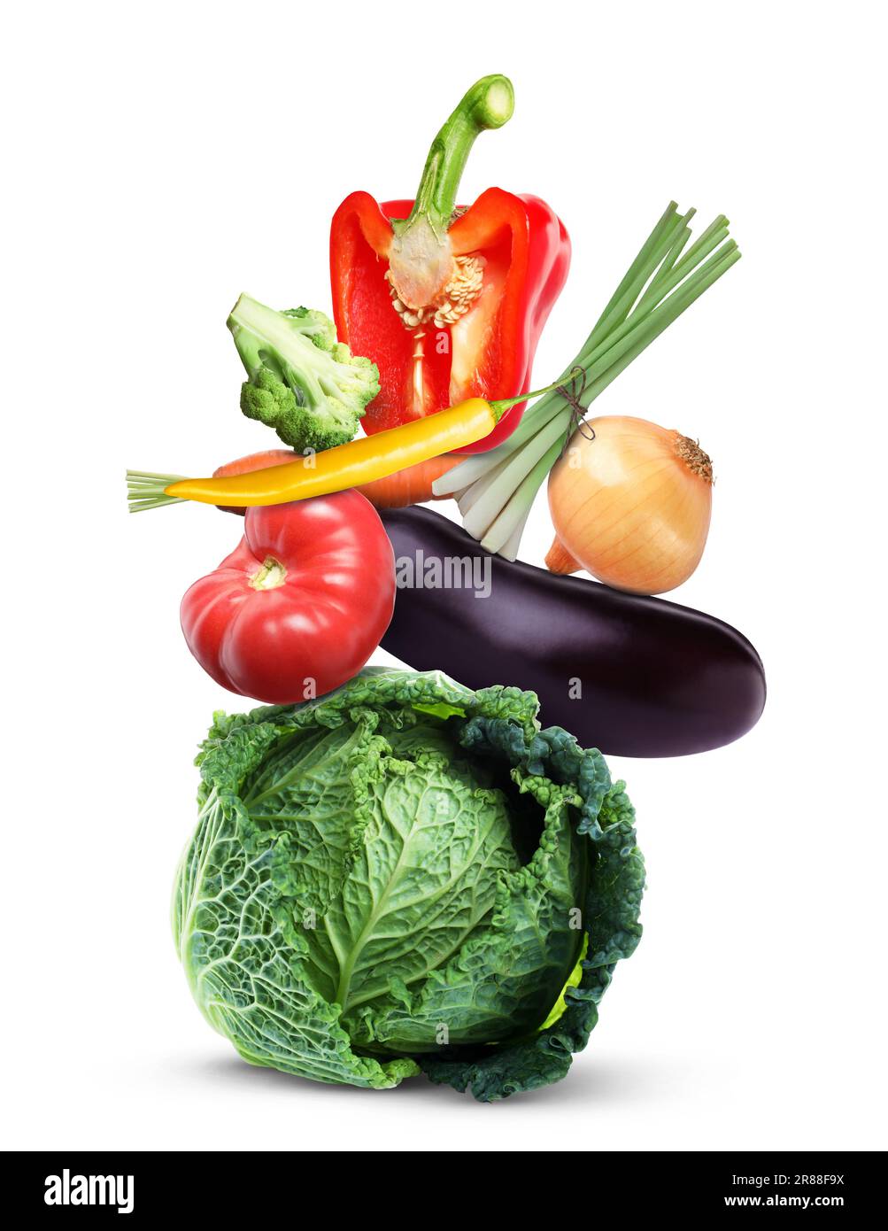 Stack of different fresh vegetables isolated on white Stock Photo - Alamy