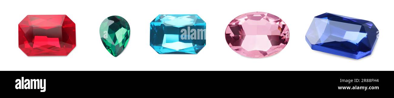 Set of beautiful gemstones on white background Stock Photo - Alamy