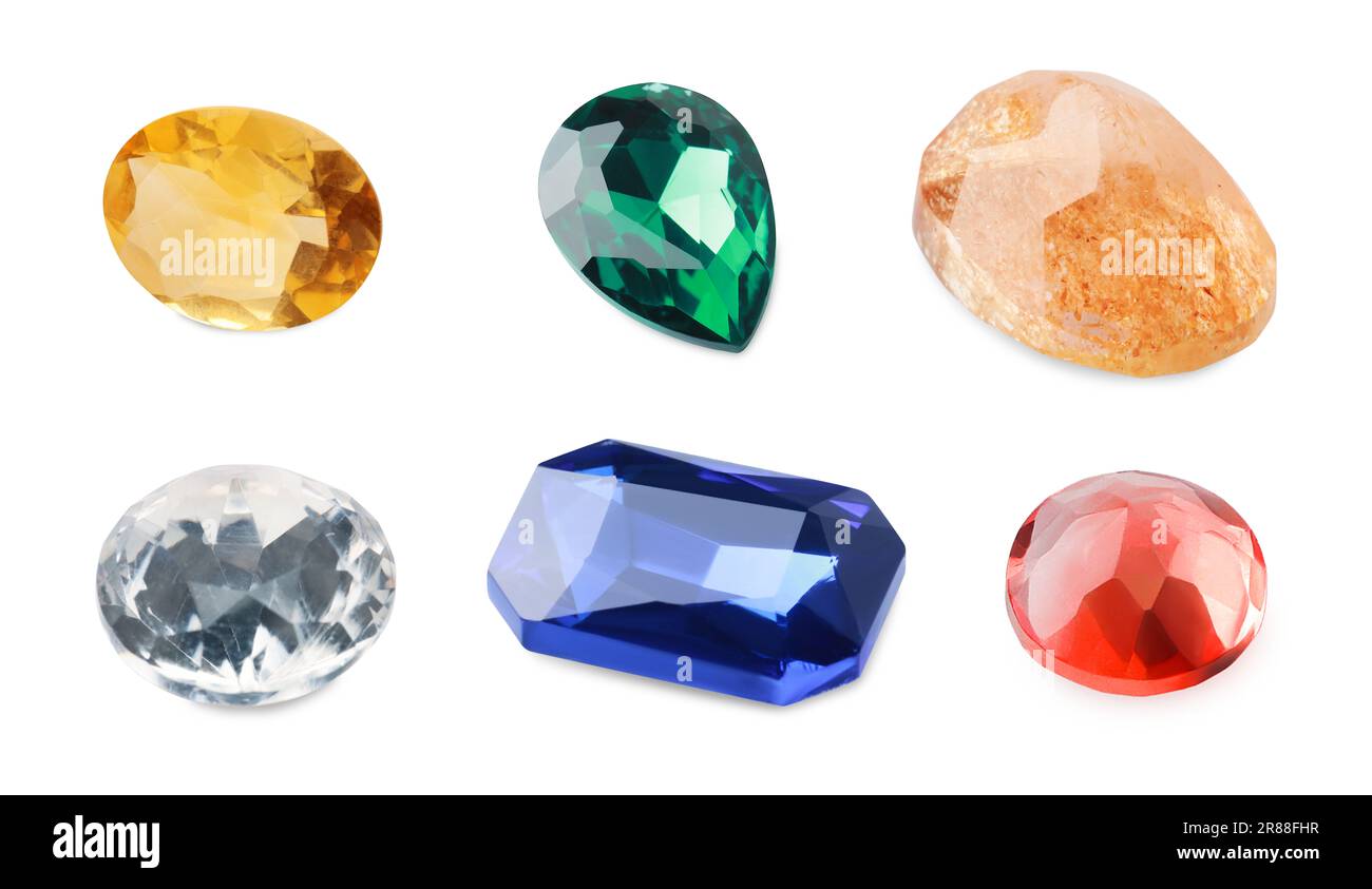 Set of beautiful gemstones on white background Stock Photo - Alamy