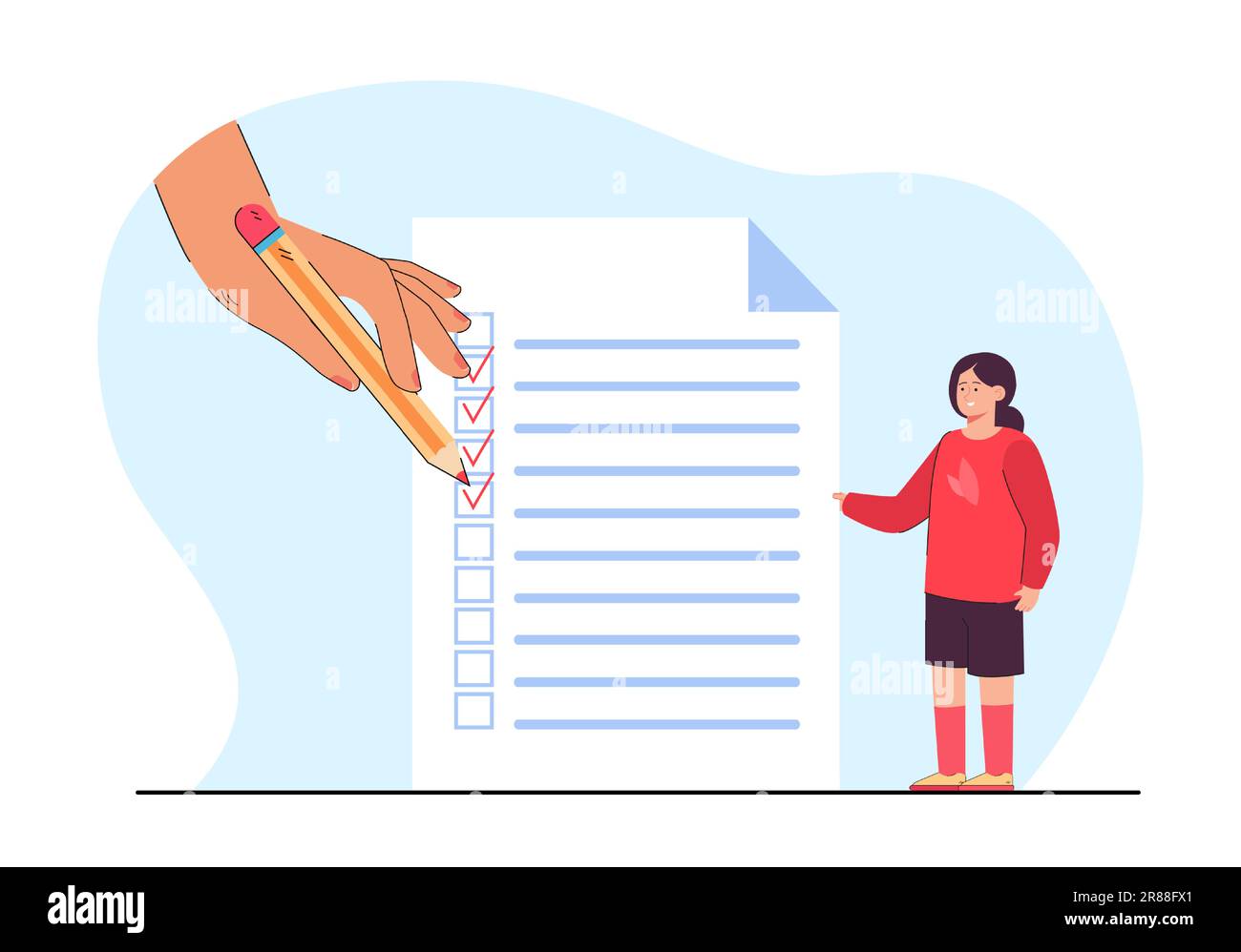Hand of teacher ticking checkboxes in to do list for kid Stock Vector ...