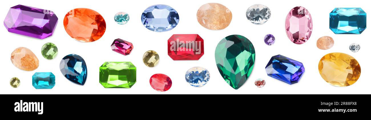 Set of beautiful gemstones on white background Stock Photo - Alamy