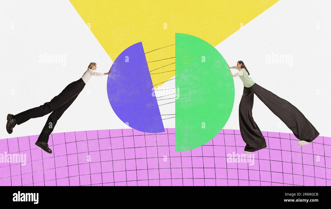 Motivated employees working together, connecting round graph with ...