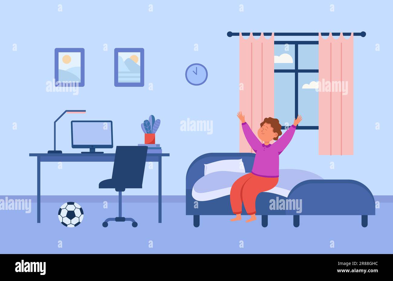 Little boy waking up in morning and stretching Stock Vector Image & Art ...