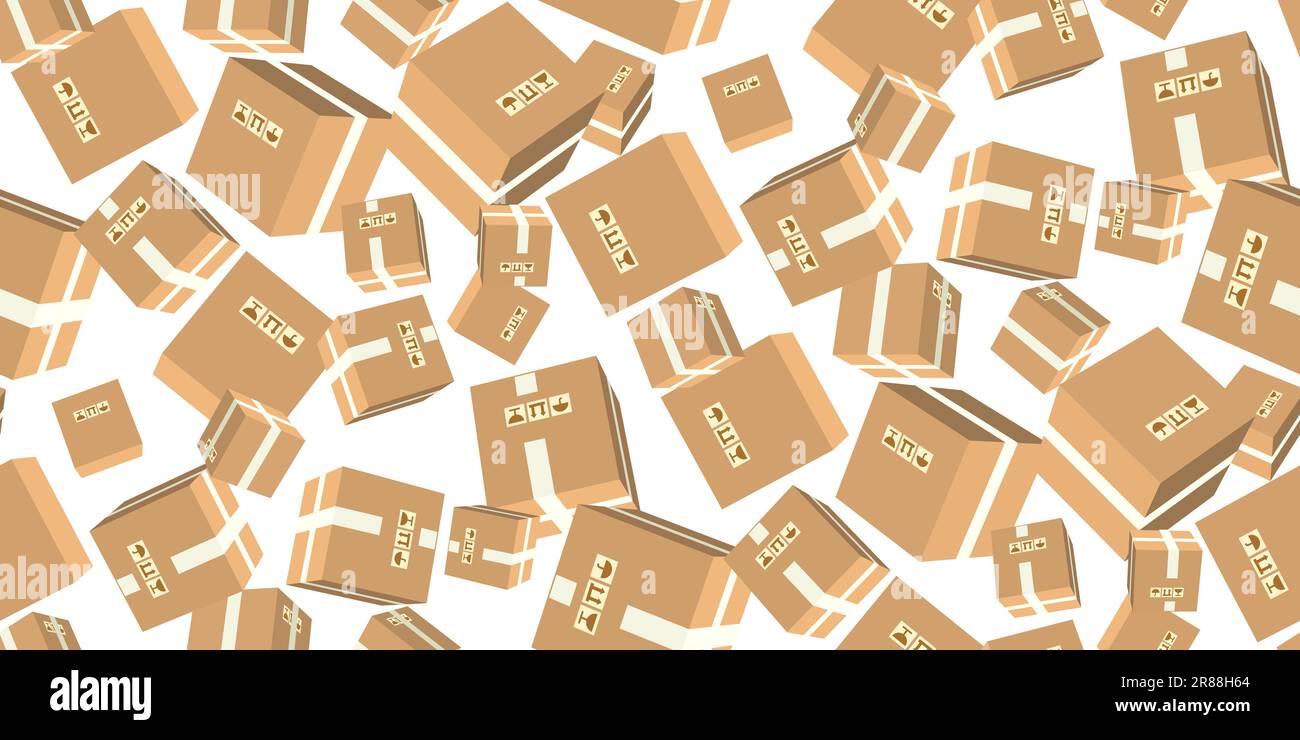 Cardboard closed brown box with scotch tape and labels seamless pattern ...