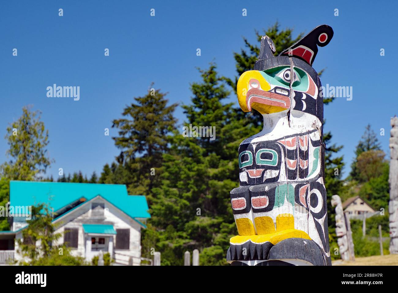 Artful carvings show First Nation carvings in the shape of an eagle ...