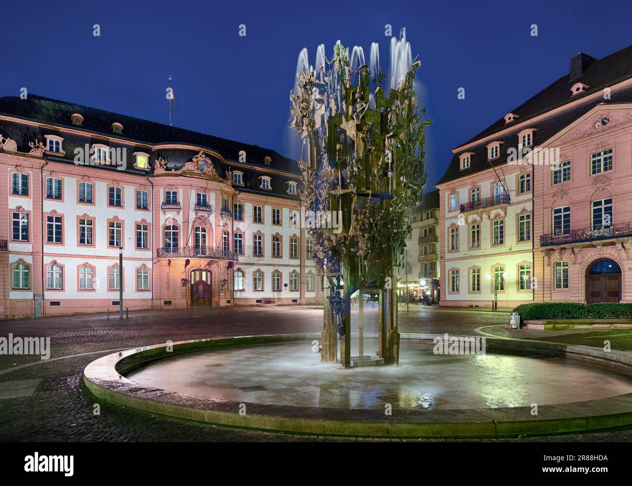 Schillerplatz illuminated Mainz Germany Stock Photo - Alamy
