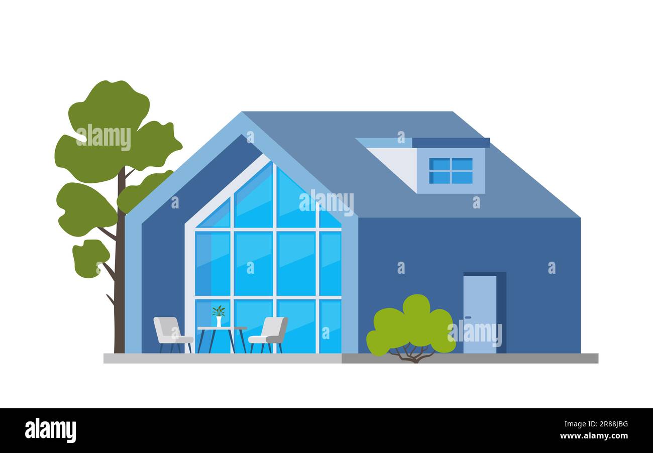 Beautiful modern house exterior, front view, minimalistic architecture ...