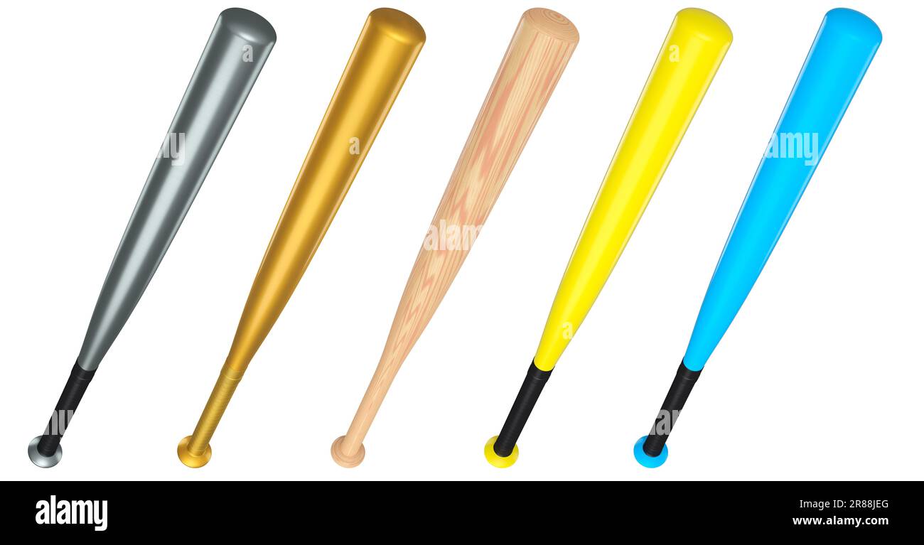 Set of professional softball or baseball bats isolated on white ...