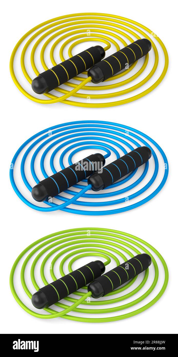 Set of skipping ropes or jumping ropes isolated on white background. 3d ...