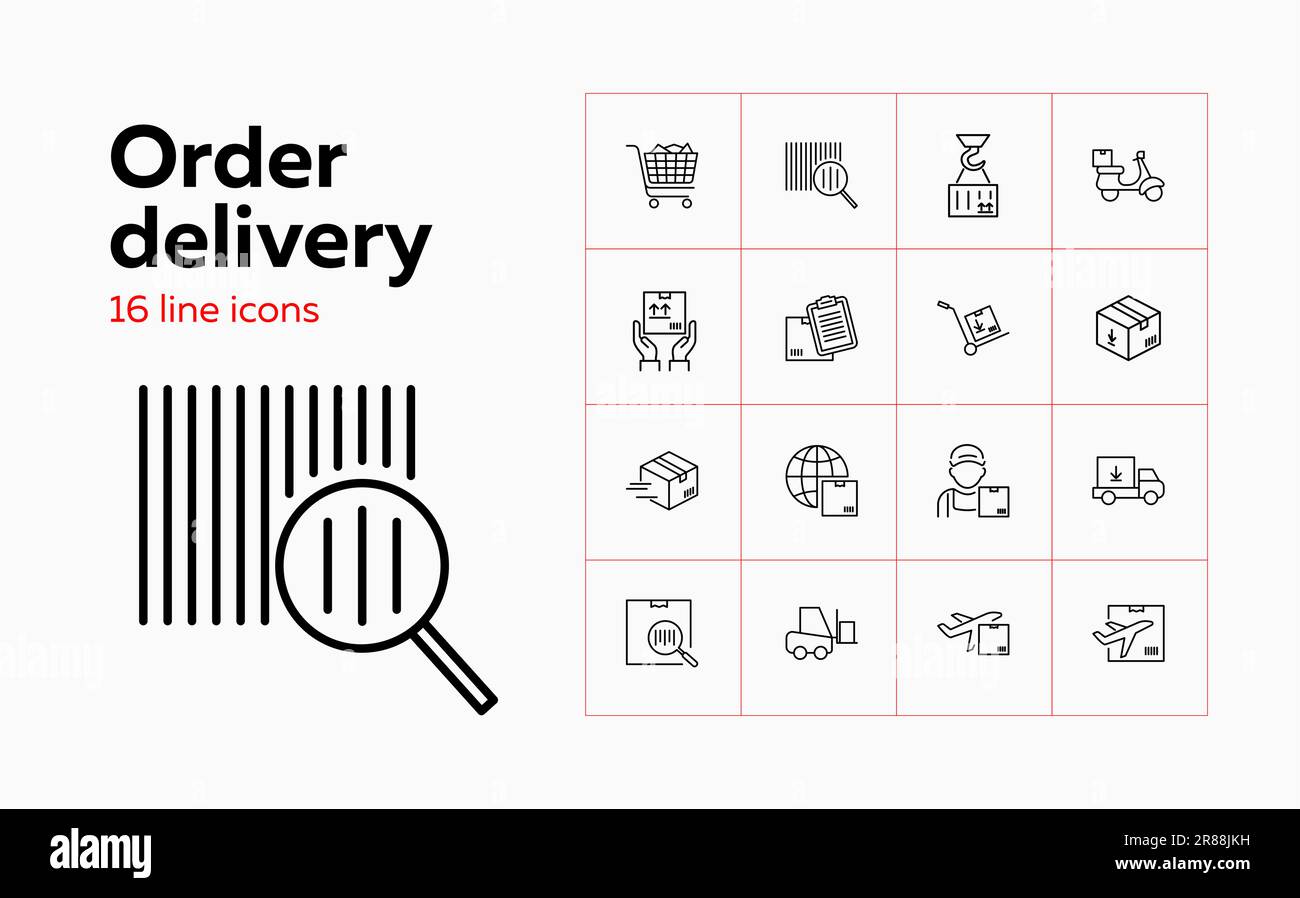 Order delivery line icon set. Barcode, loading Stock Vector Image & Art ...