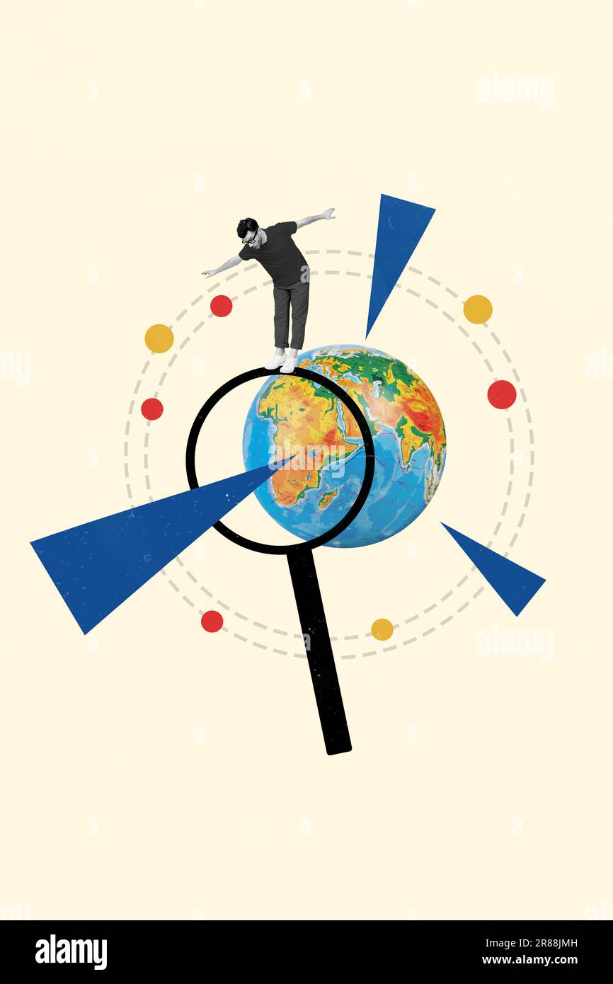 Vertical banner poster sketch minimal collage of excited guy stands on ...