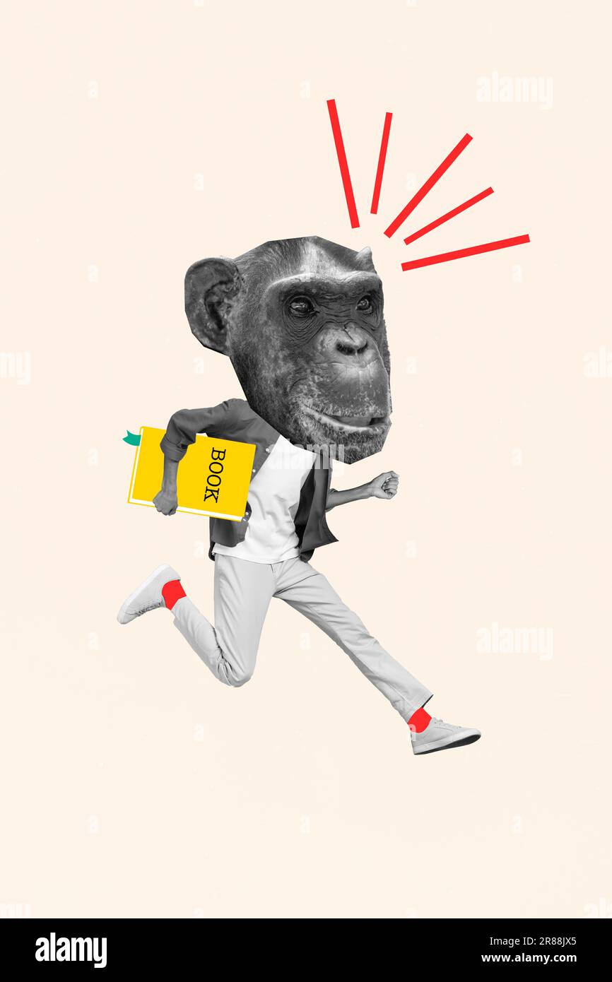 Photo artwork collage painting of carefree funny chimpanzee head guy ...