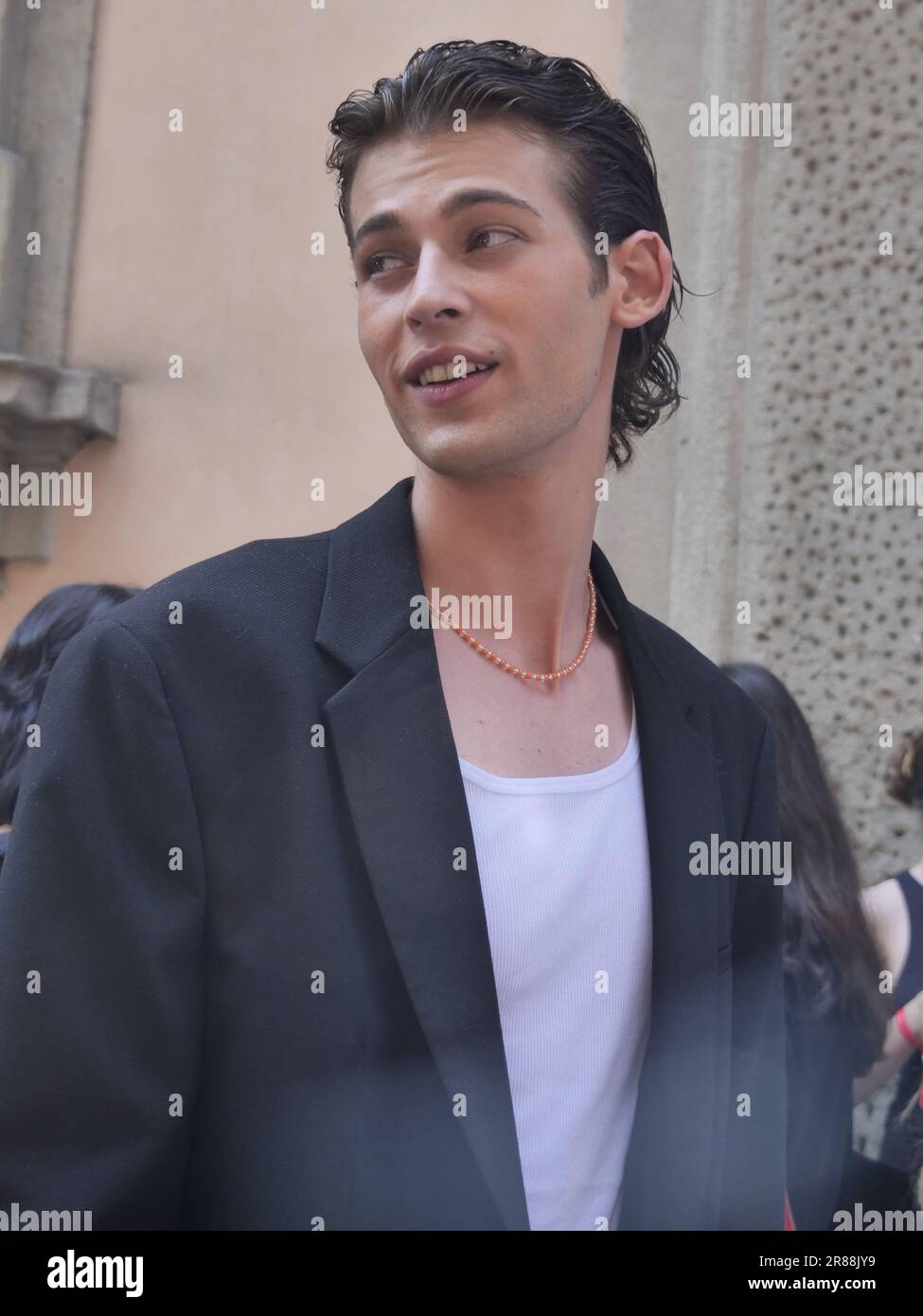 Armani models posing for photographers after Armani fashion show during ...