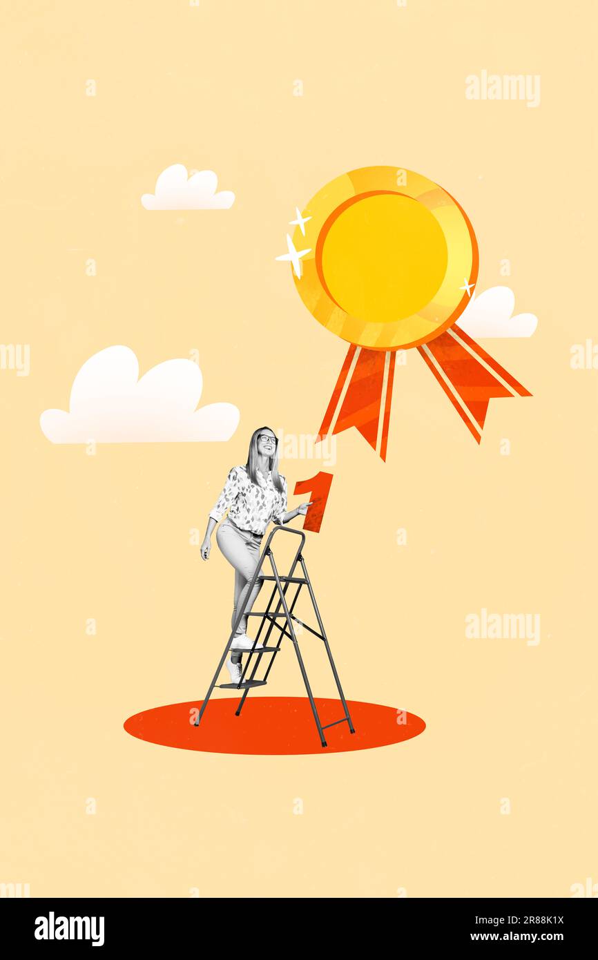 Poster image collage artwork sketch of charming persistent woman step ...