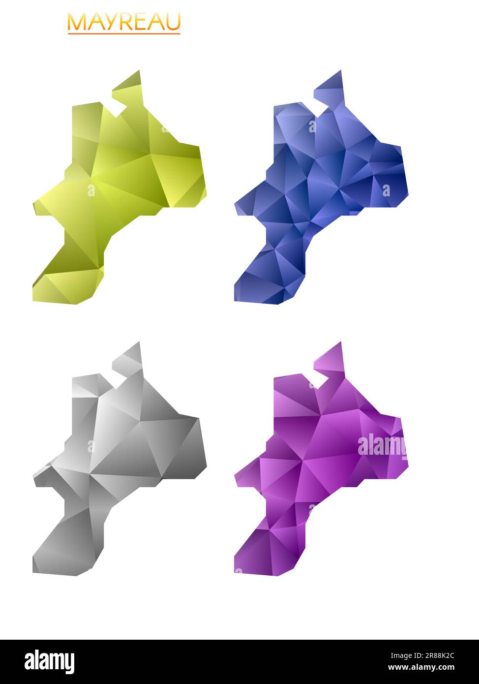 Set of vector polygonal maps of Mayreau. Bright gradient map of island ...