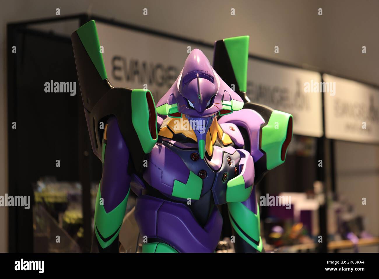 Tokyo - May 2 2023: the neon genesis evangelion display at small worlds ...