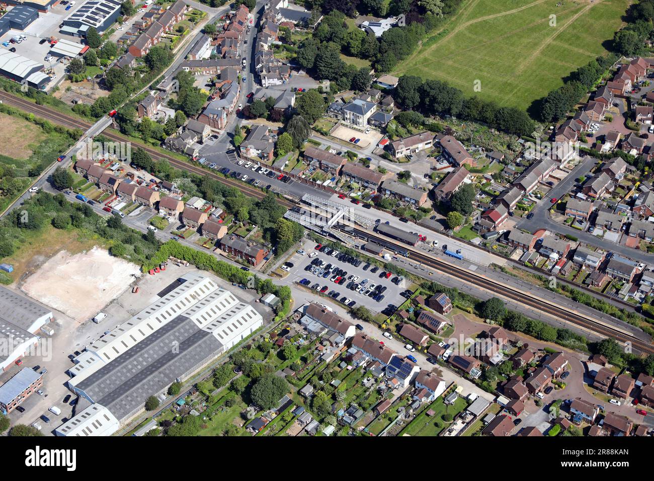 aerial view of Brough railway station and the area around it incuding ...