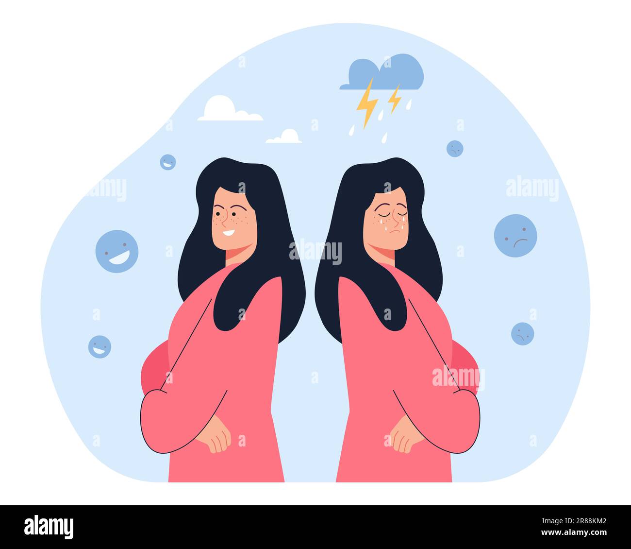 Woman with happy and sad face suffering from bipolar disorder Stock ...